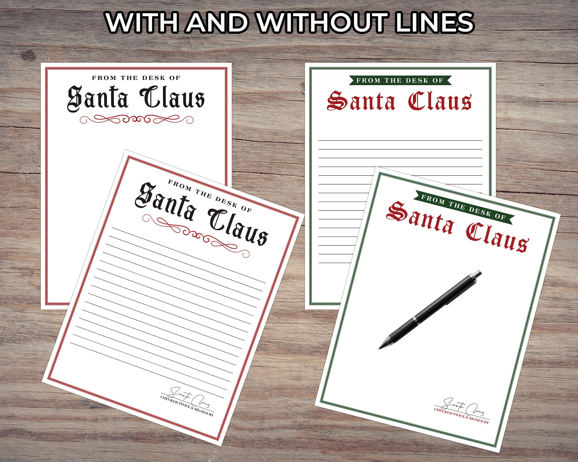Christmas Stationery Printable, PDF Santa Stationary Download, Red ...