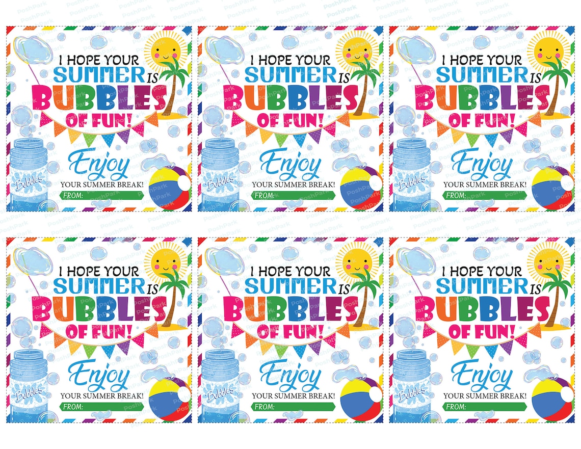 Printable PDF Bubbles of Fun Summer Tag End of School Year - Etsy
