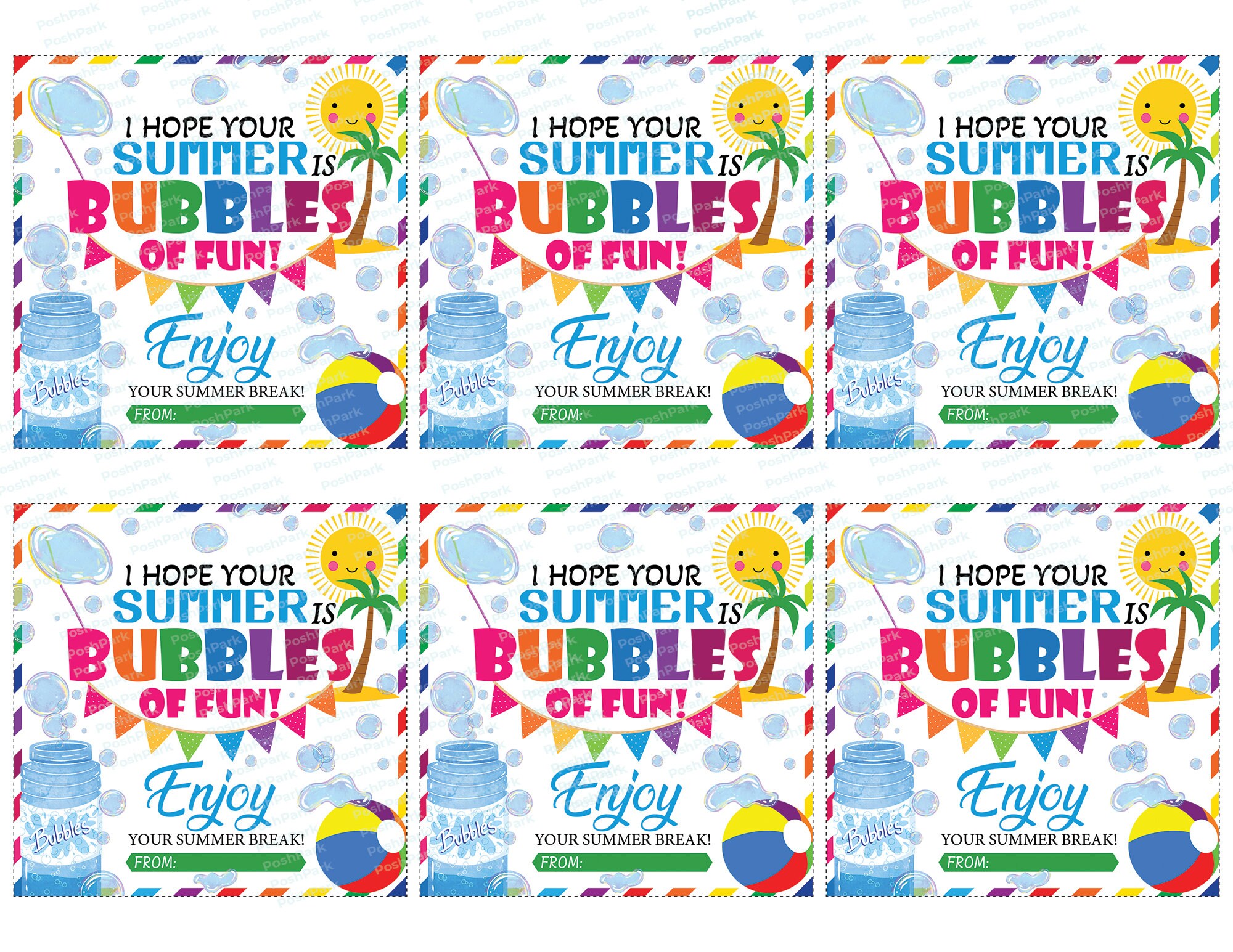 Printable PDF Bubbles of Fun Summer Tag End of School Year - Etsy