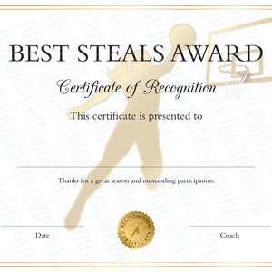PRINTABLE PDF End of Season Basketball Award Certificates for Girls,16 ...