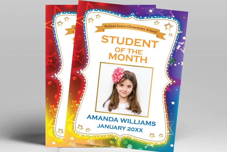Colorful Student of the Month Certificate With Photo, Editable Student ...