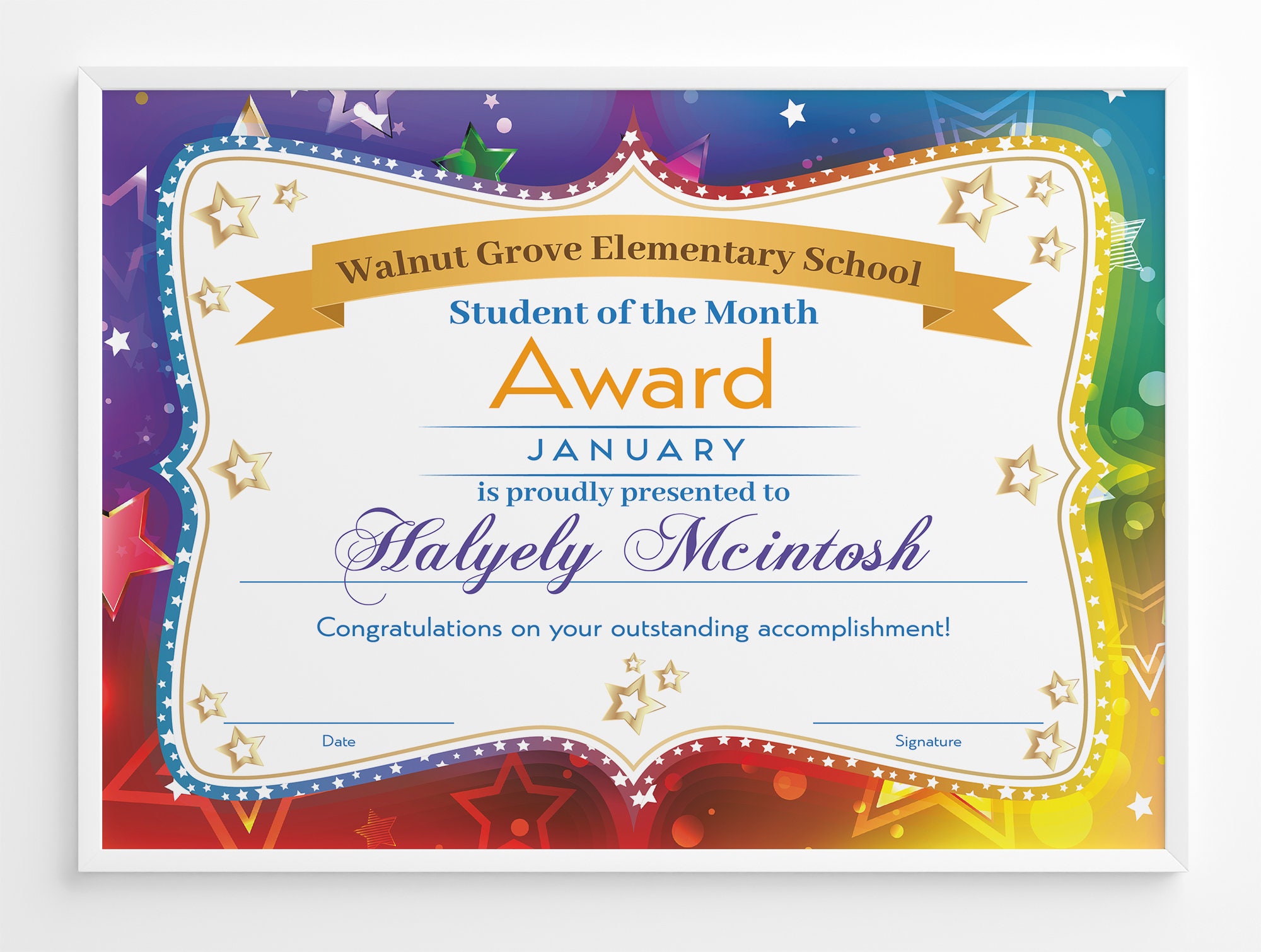 Student of the Month Certificate Template Colorful Student of - Etsy