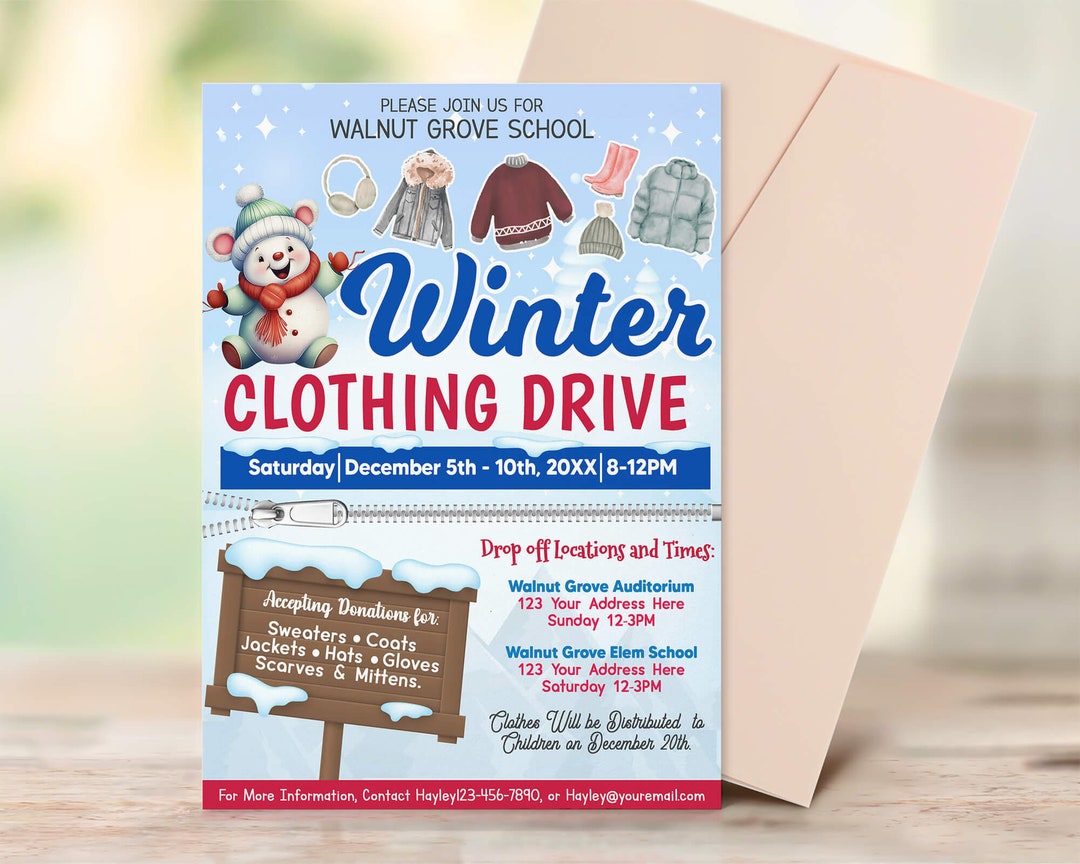Winter Clothing Drive Flyer, Editable PTA PTO Cold Weather Clothes ...