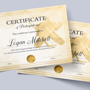 Editable Goalie Hockey Certificate, Printable Goalie Certificate ...