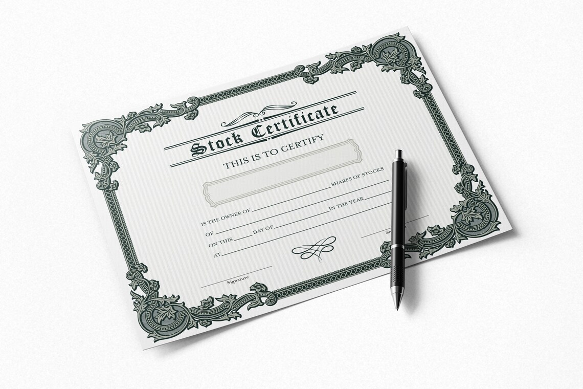 PRINTABLE Blank Stock Certificate Template DIY Certificate of - Etsy