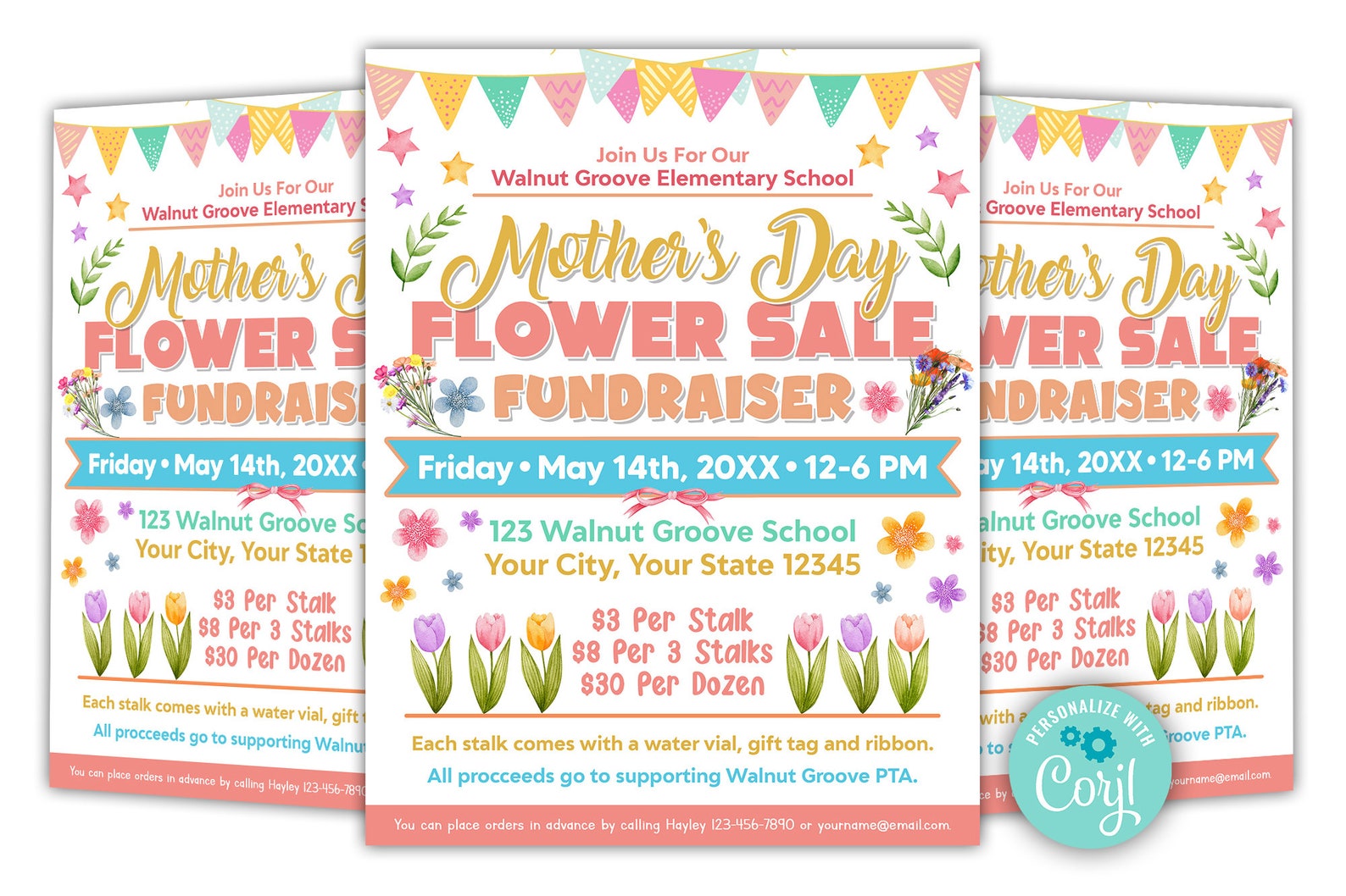 Editable Mother's Day Flower Fundraiser Flyer, School PTO PTA ...