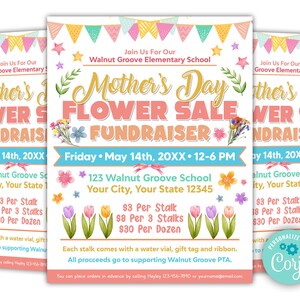 Editable Mother's Day Flower Fundraiser Flyer, School PTO PTA ...