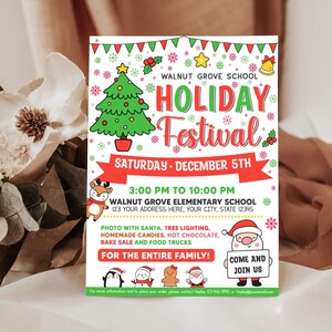 Editable Holiday Festival Flyer Template, PTO PTA Christmas Event, Xmas ...