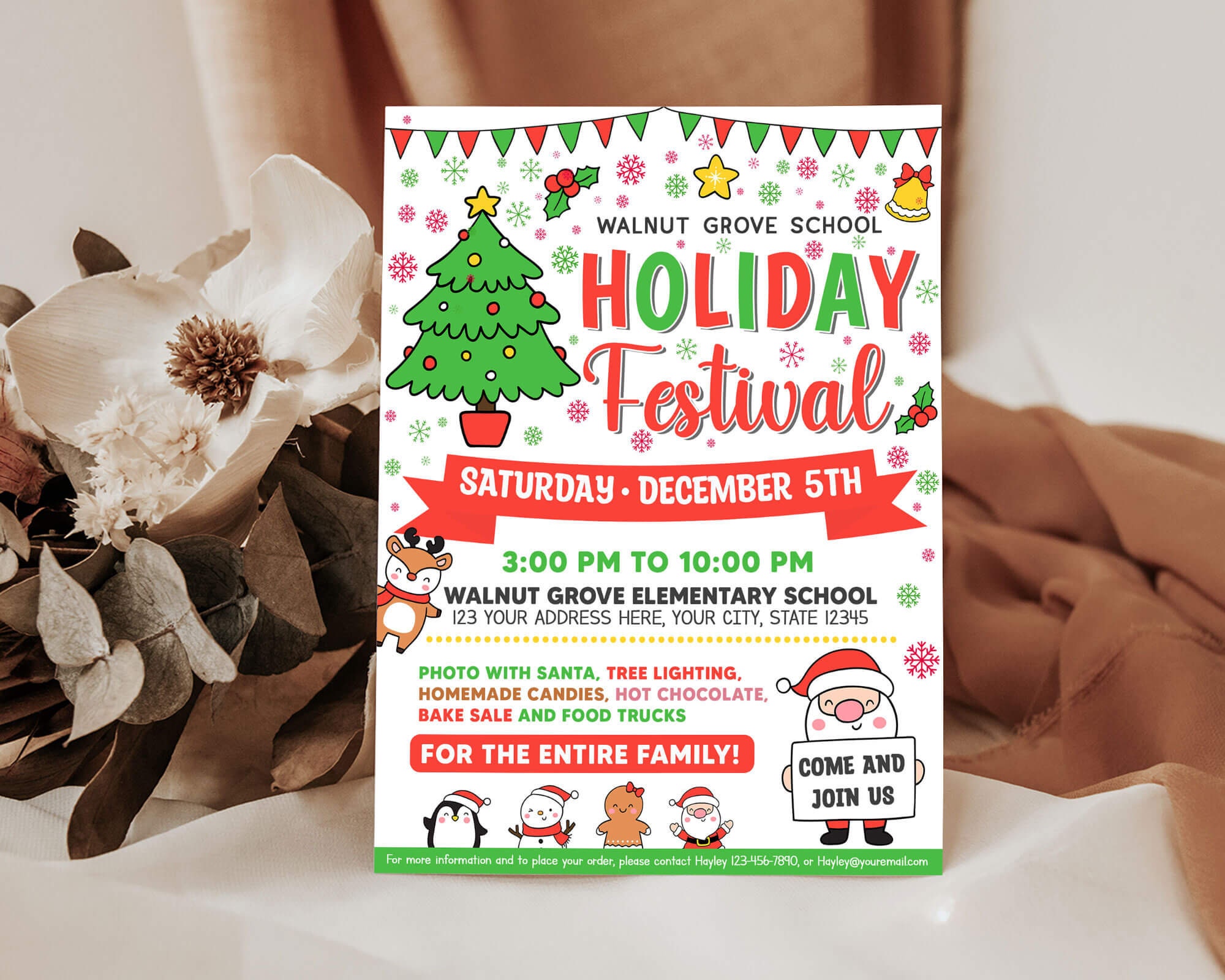 Editable Holiday Festival Flyer Template, PTO PTA Christmas Event, Xmas ...