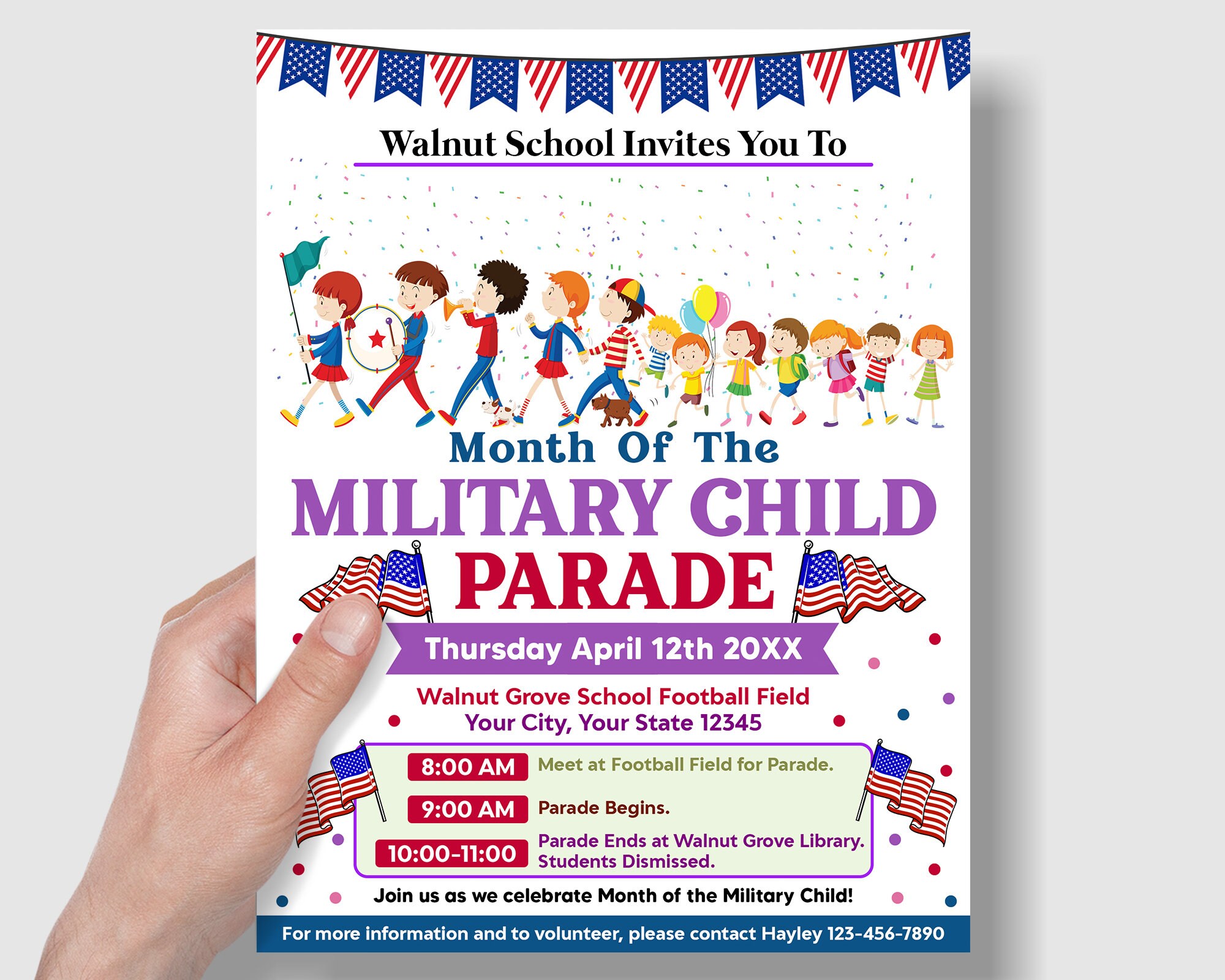 Editable Month of the Military Child Parade Flyer, PTO PTA School Flyer ...