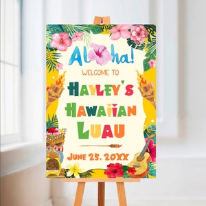 Editable Luau Party Decorations - Hawaiian Theme Welcome Sign, Tropical ...