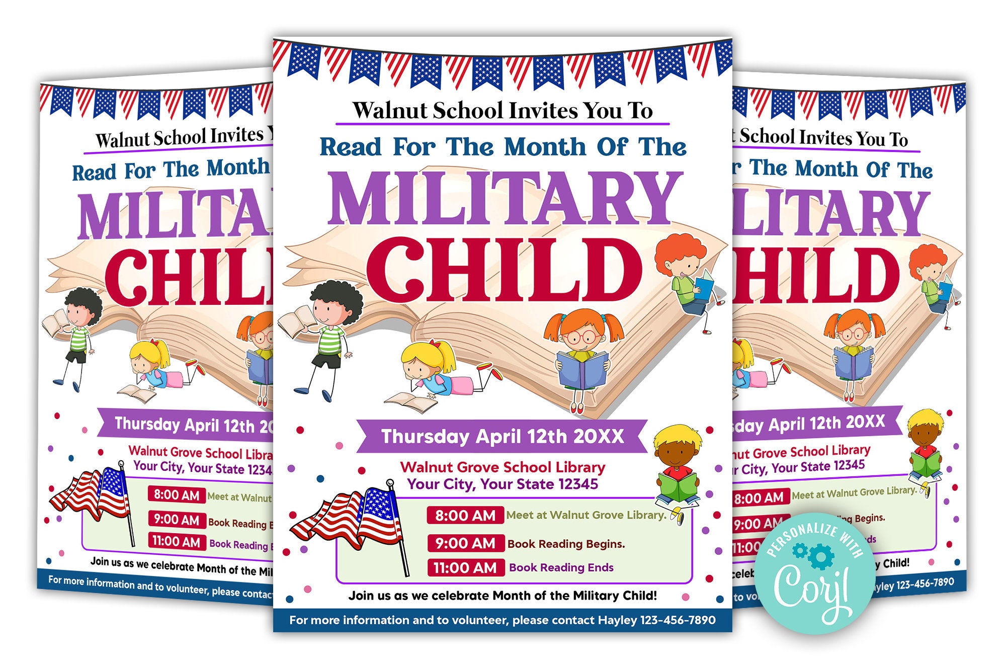 Editable Read for the Month of the Military Child Flyer, PTO PTA School ...