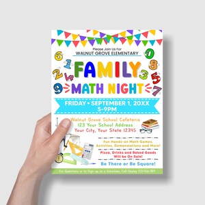 Editable Family Math Night Flyer PTO PTA Family School Flyer - Etsy
