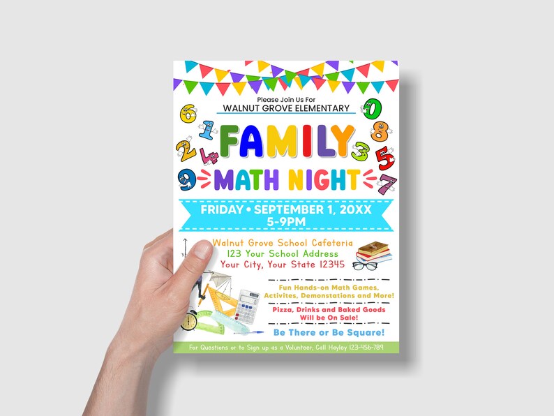 Editable Family Math Night Flyer PTO PTA Family School Flyer - Etsy