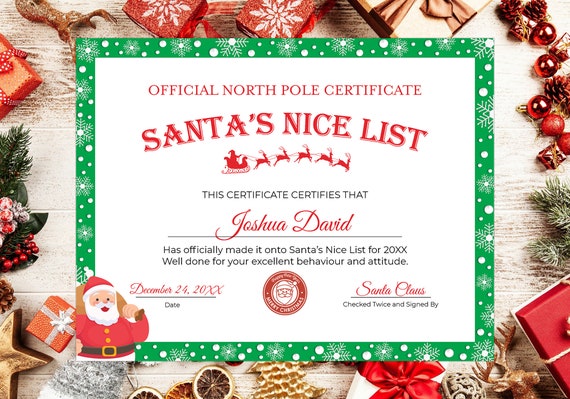 Nice List Certificate Printable, Santa Template, Christmas Nice List ...