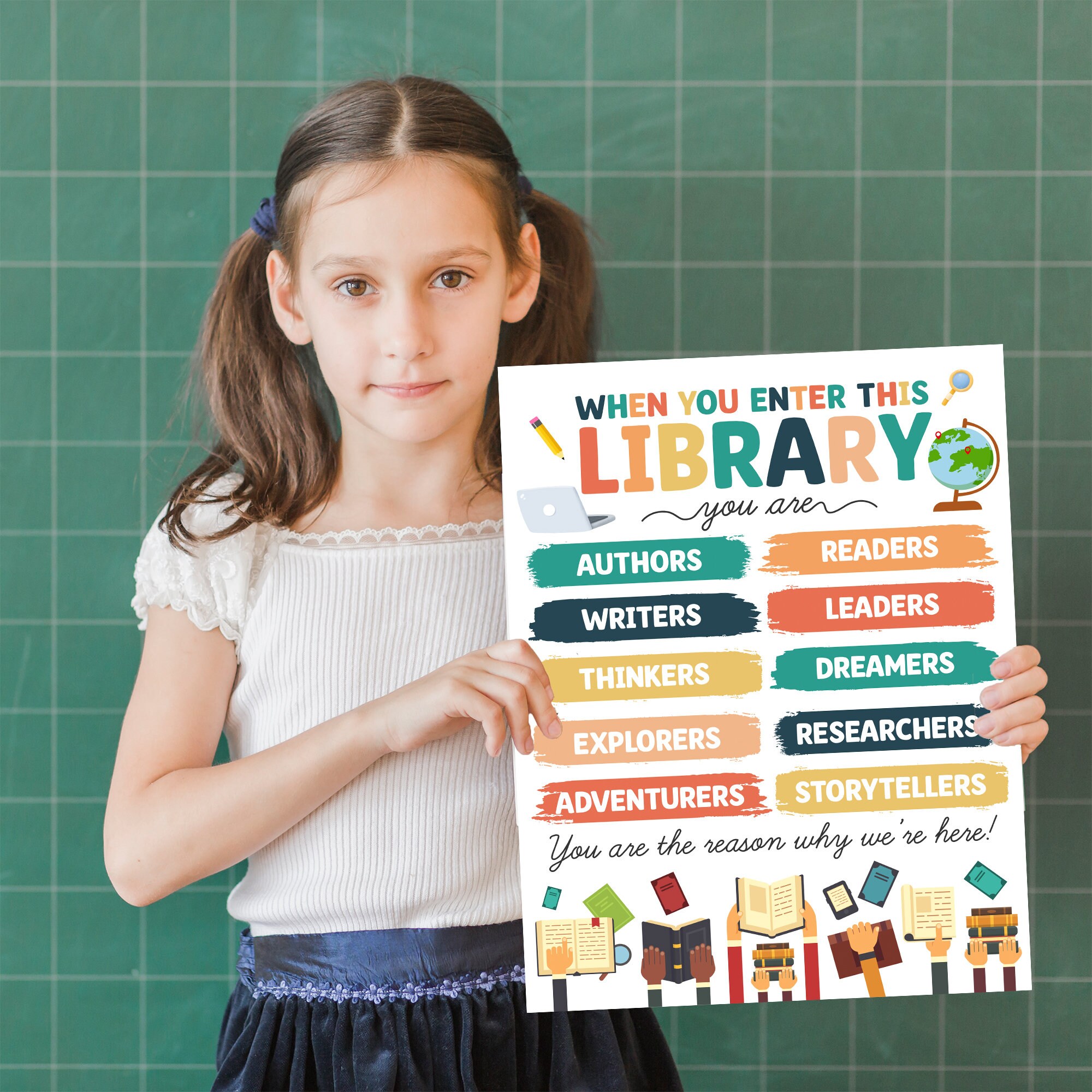 Printable Library Sign, Boho Library Posters, Downloadable Watercolor ...