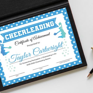 Editable Cheer Certificate Light Blue, Cheerleading Gifts Award ...