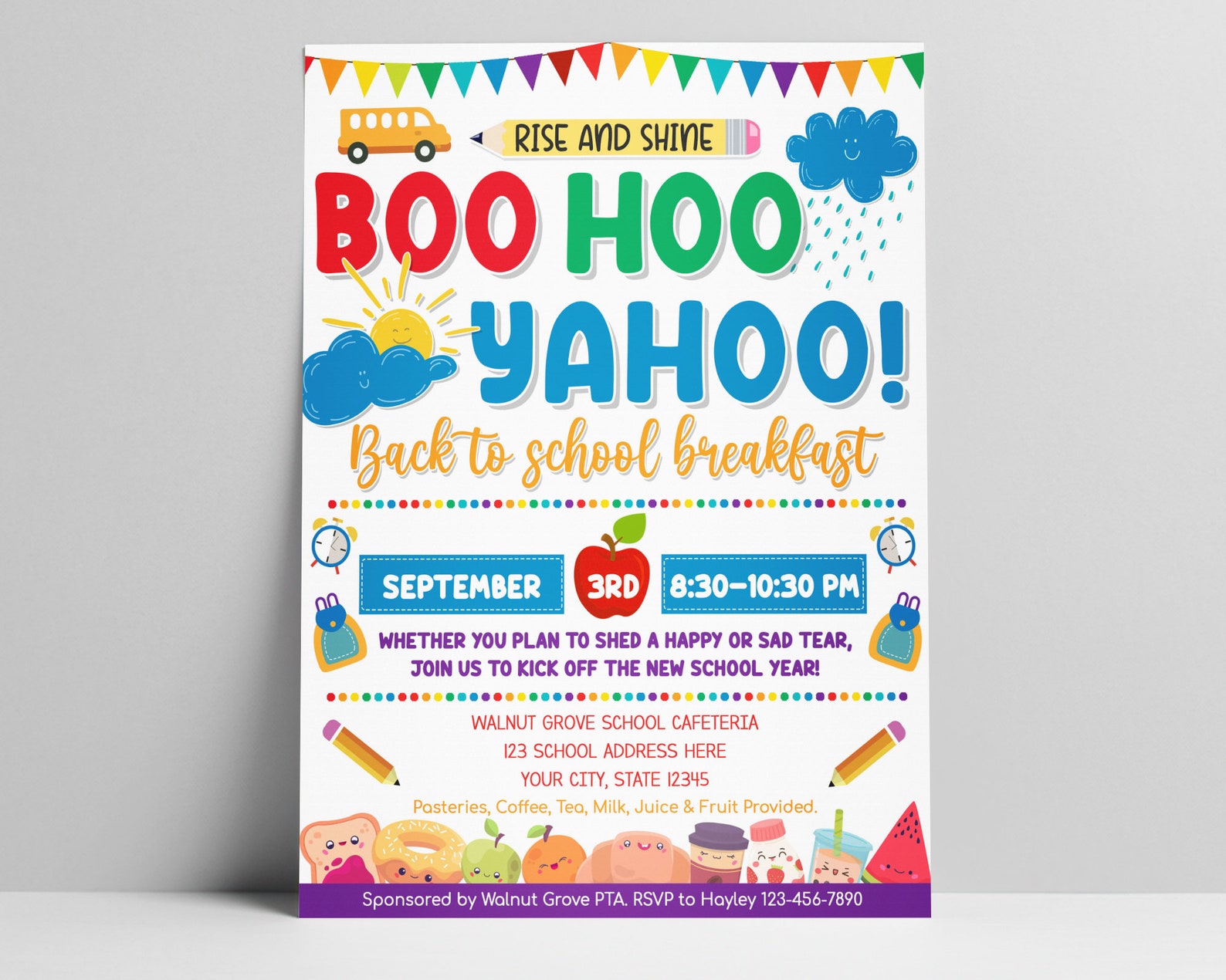 Editable Boo Hoo Breakfast Flyer Invitation, Back to School Breakfast ...