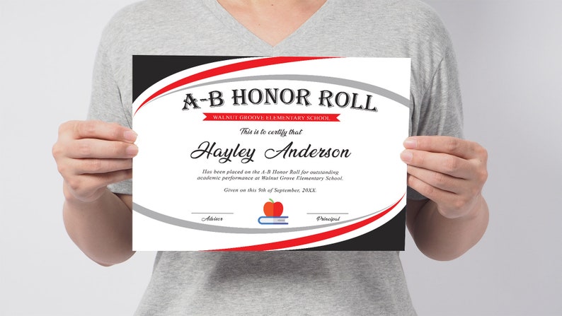 Editable AB Honor Roll Certificate Template Red Black School - Etsy