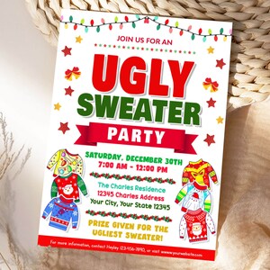 Editable Ugly Sweater Party Flyer, Printable Ugly Sweater Contest, Ugly ...