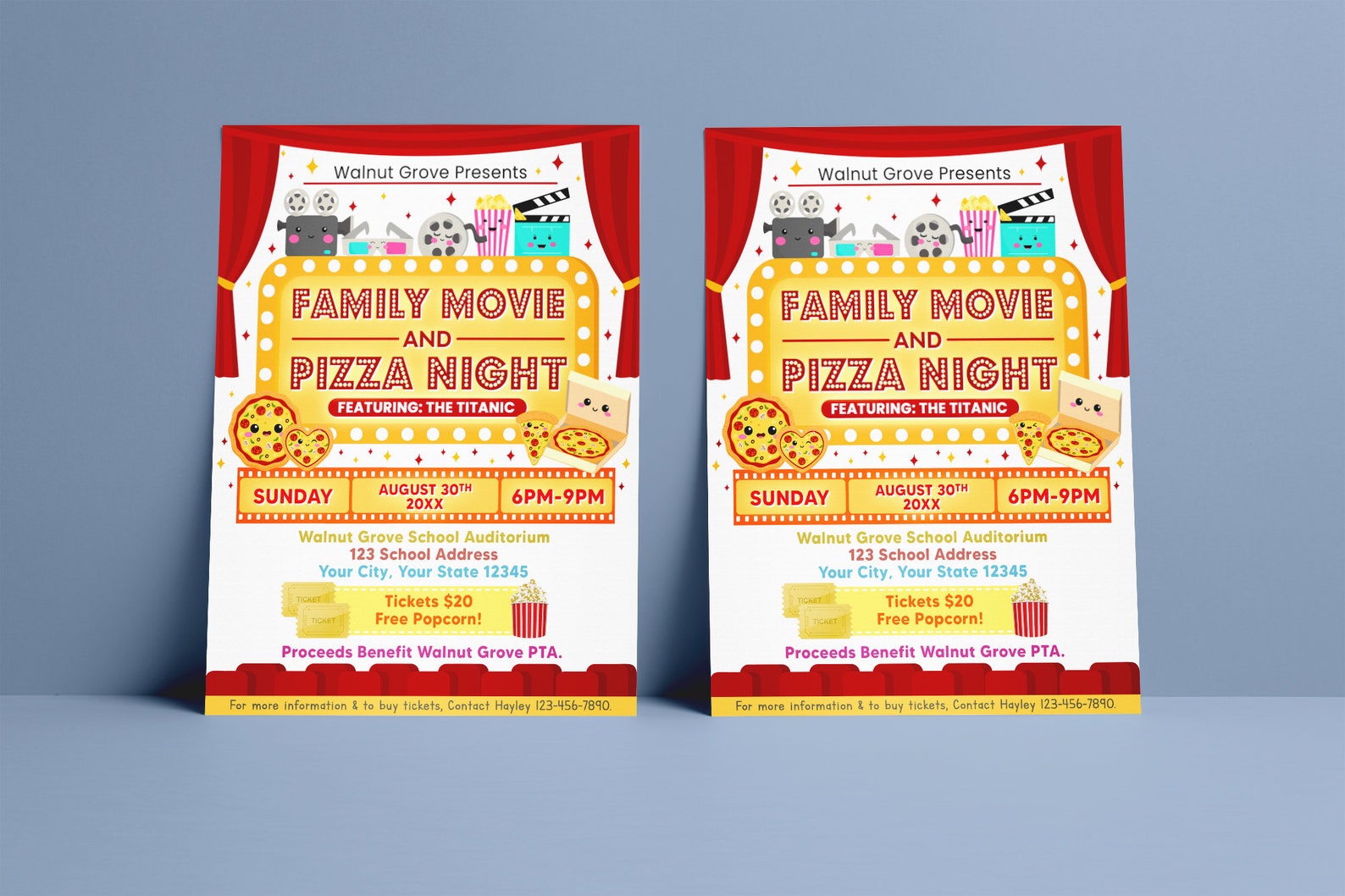 Editable Pizza and Movie Night Flyer Template, Cinema Movie Invitation ...