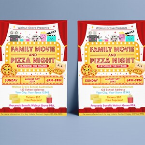Editable Pizza and Movie Night Flyer Template, Cinema Movie Invitation ...