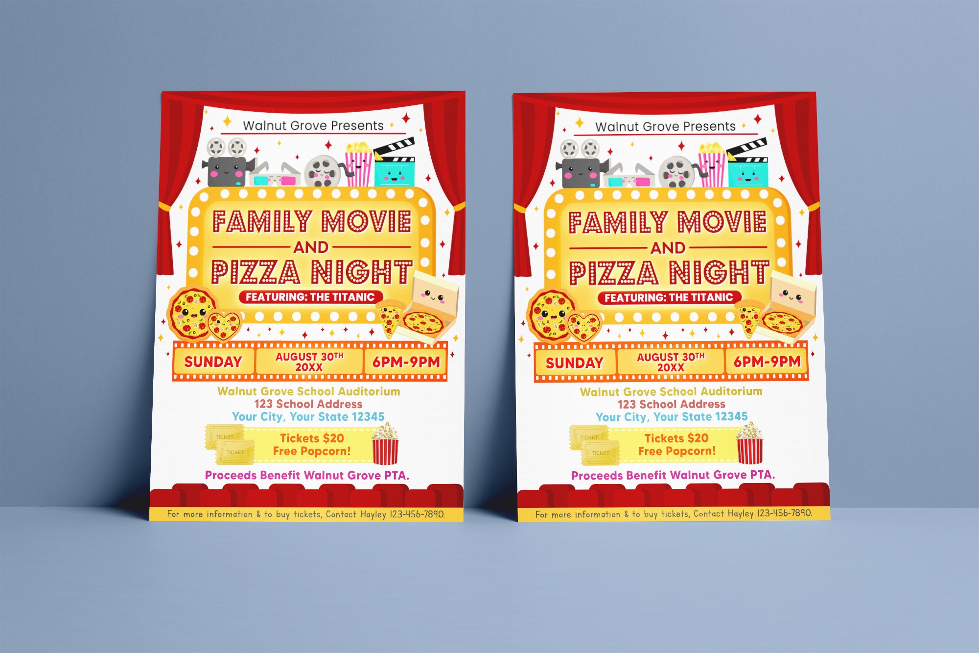 Editable Pizza and Movie Night Flyer Template, Cinema Movie Invitation ...