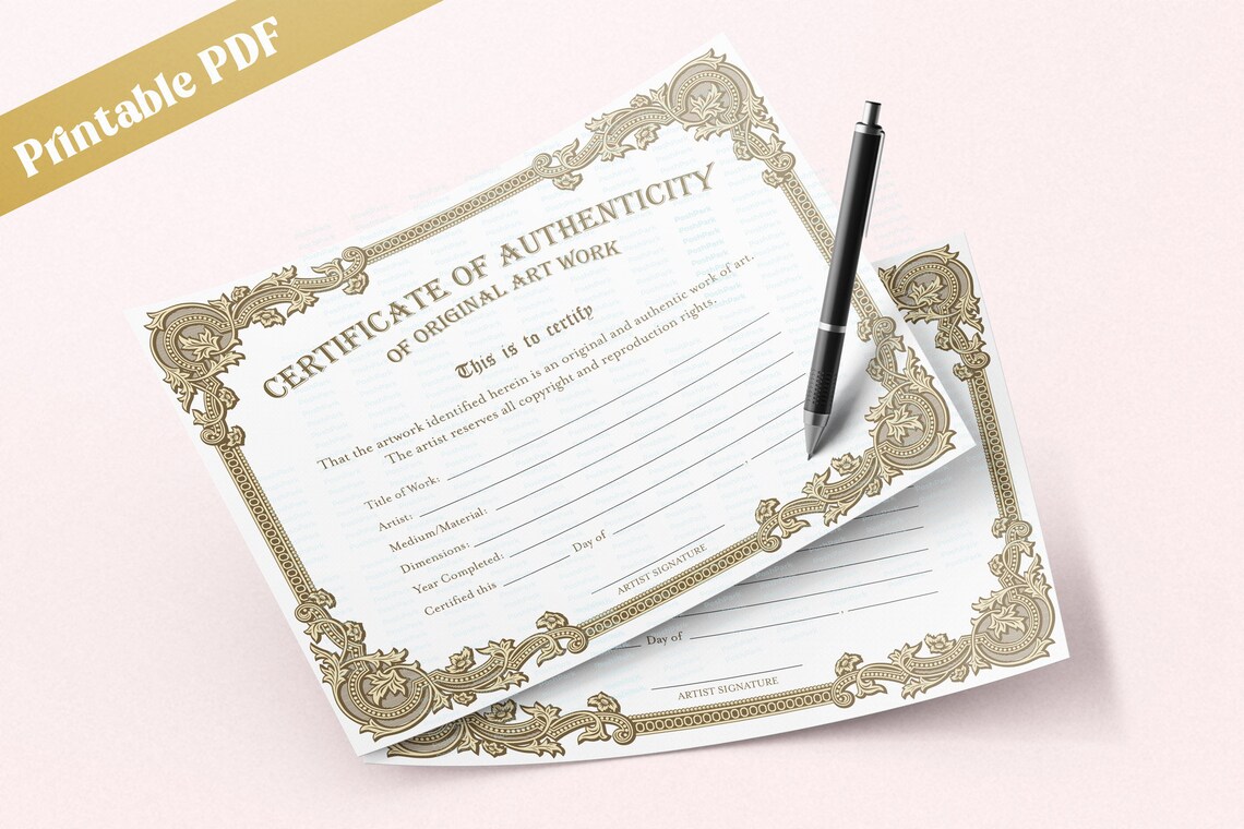 Printable Blank PDF Certificate of Authenticity for Artwork - Etsy