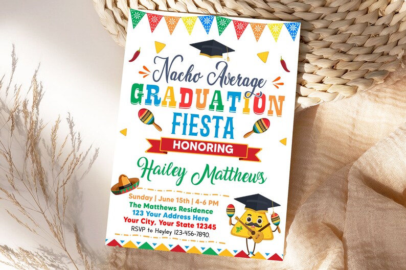 Editable Nacho Average Graduation Invitation | Fiesta Grad Invite ...