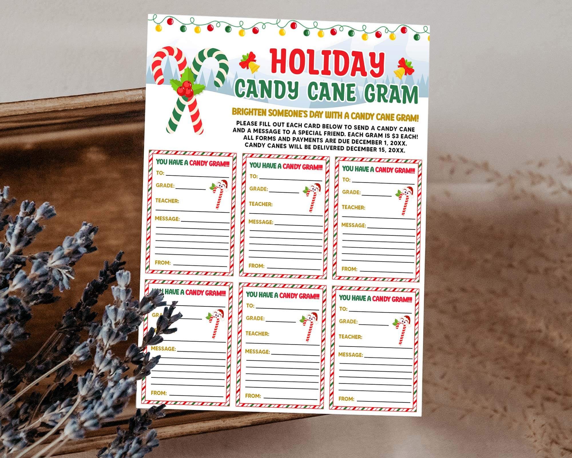 Editable Candy Cane Gram Flyer Template, Holiday Candy Cane Printable ...