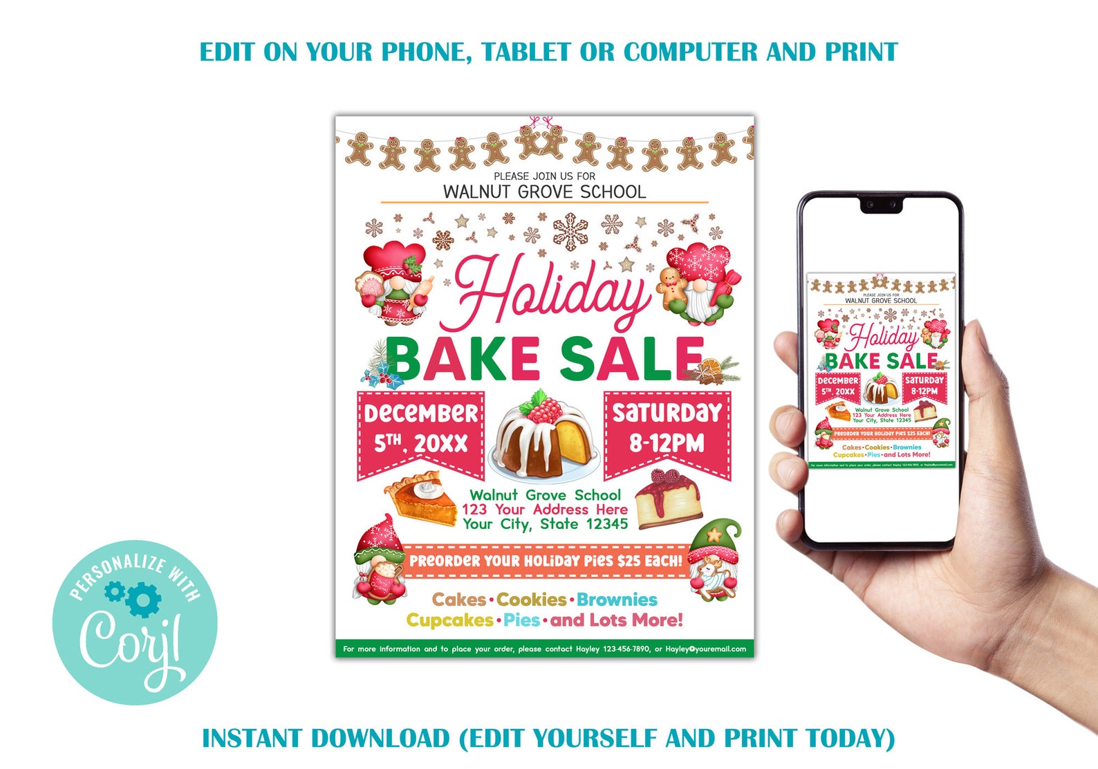 Editable Holiday Bake Sale Flyer School Fundraiser Event - Etsy