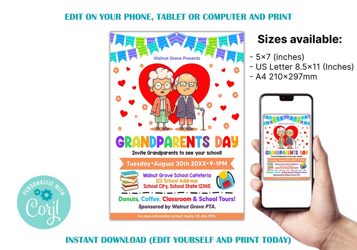 Grandparents Day Flyer Invite Template, PTA PTO Flyer School Fundraiser ...