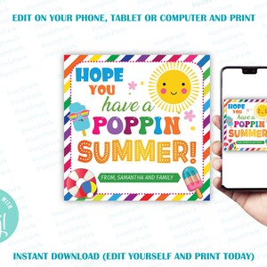 EDITABLE Hope You Have a Popping Summer Tag, Customizable Summer Gift ...
