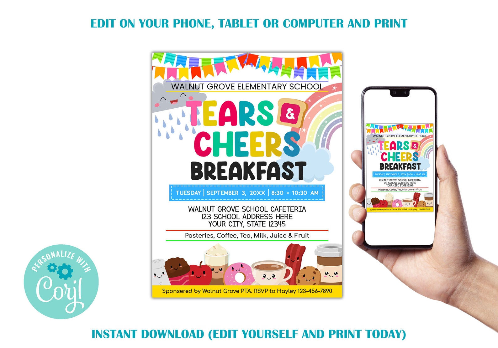 EDITABLE Tears and Cheers Breakfast Invitation Back to School - Etsy