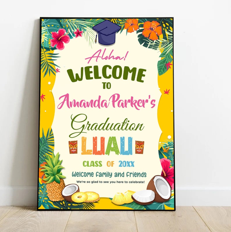 Editable Luau Graduation Welcome Sign 2023 Template, Tropical ...