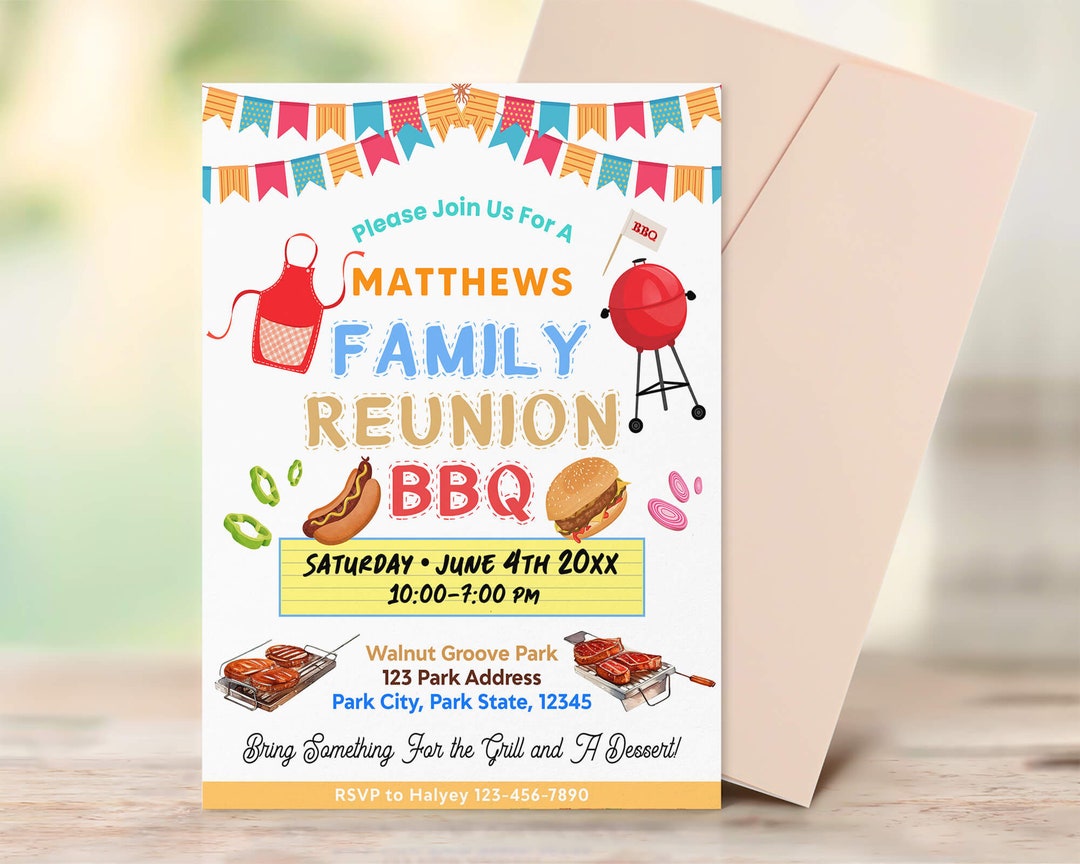 Family Reunion Invitation, BBQ Family Picnic Invitation, Family Cookout ...