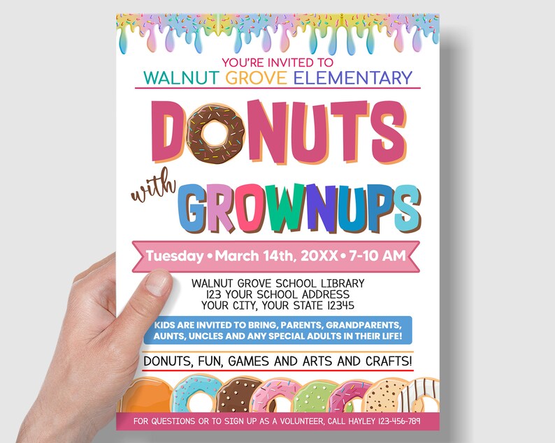 Donuts With Grownups Flyer, Father Mother Parents Grandparents ...