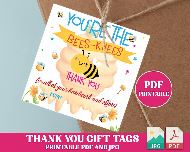 Printable PDF Thank You Bee Tag Template You're the Bees - Etsy