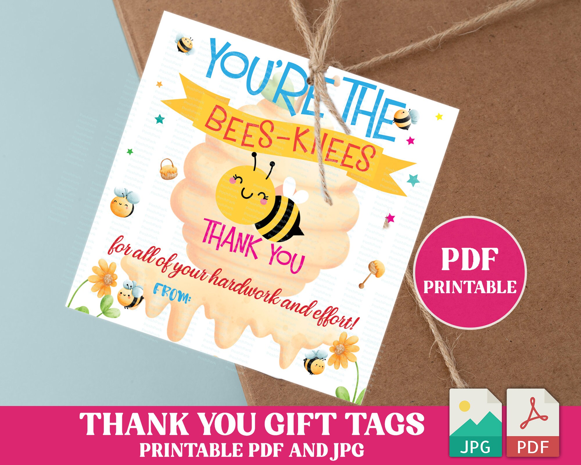 Printable PDF Thank You Bee Tag Template You're the Bees - Etsy
