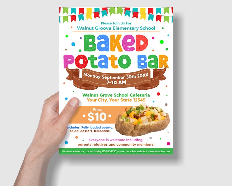 Editable Baked Potato Bar Flyer, PTA PTO Fundraiser Flyer, School ...