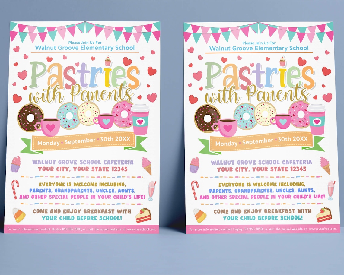 Editable Pastries With Parents Flyer, Parent Appreciation Open House ...