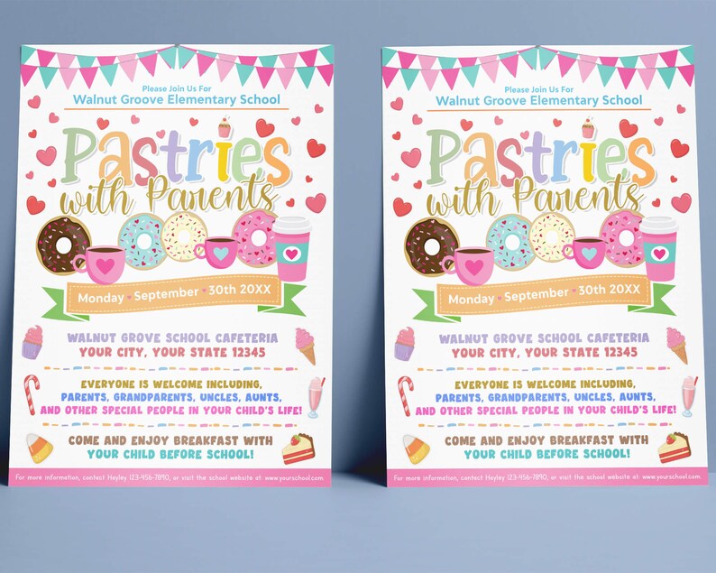 Editable Pastries With Parents Flyer, Parent Appreciation Open House ...