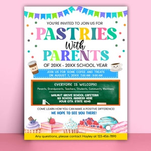 Editable Pastries With Parents Flyer, PTA PTO Printable Flyer, School ...