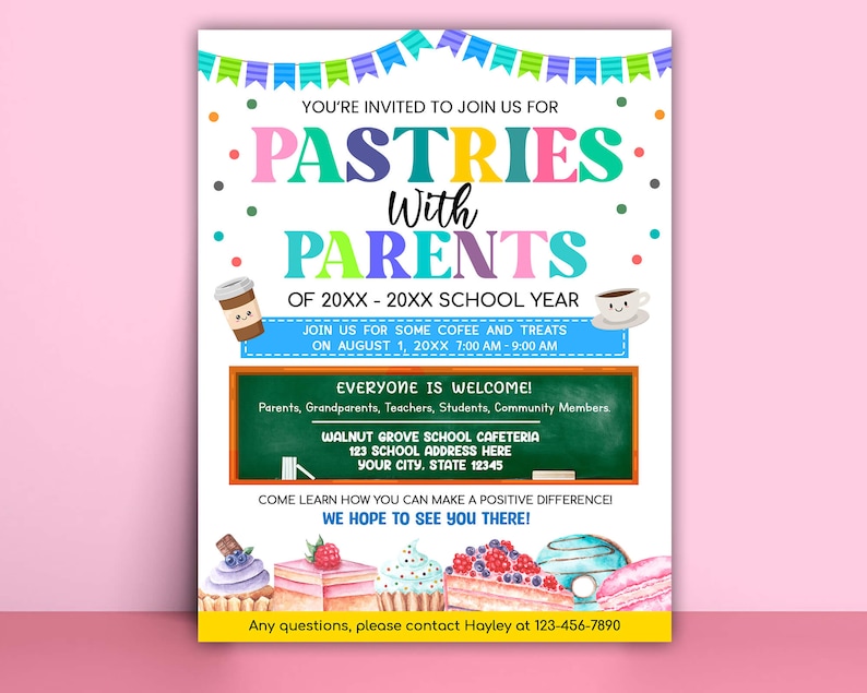 Editable Pastries With Parents Flyer, PTA PTO Printable Flyer, School ...