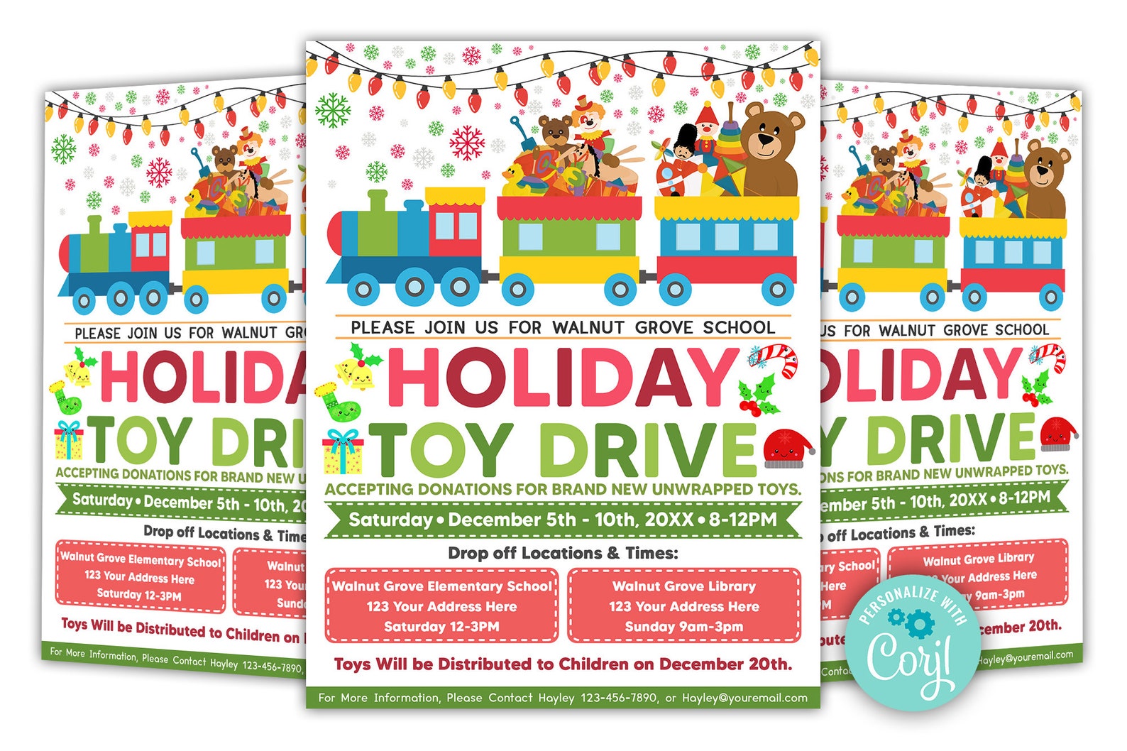 Editable Holiday Toy Drive Flyer Template, Printable Toy Drive ...