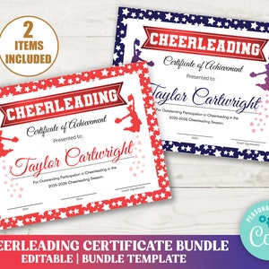 Editable Cheer Certificates, Cheerleader Certificate Red and Blue Set ...