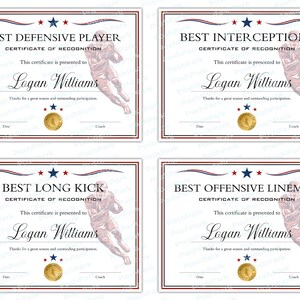 EDITABLE End of Season Football Award Certificates, Red White Blue 20 ...