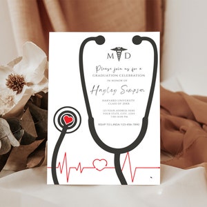 Editable Medical Graduation Invitation, MD Graduation Party Invitation ...