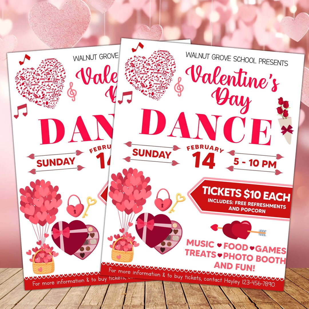 Valentine's Day Dance Flyer Editable Template, Valentines School Dance ...