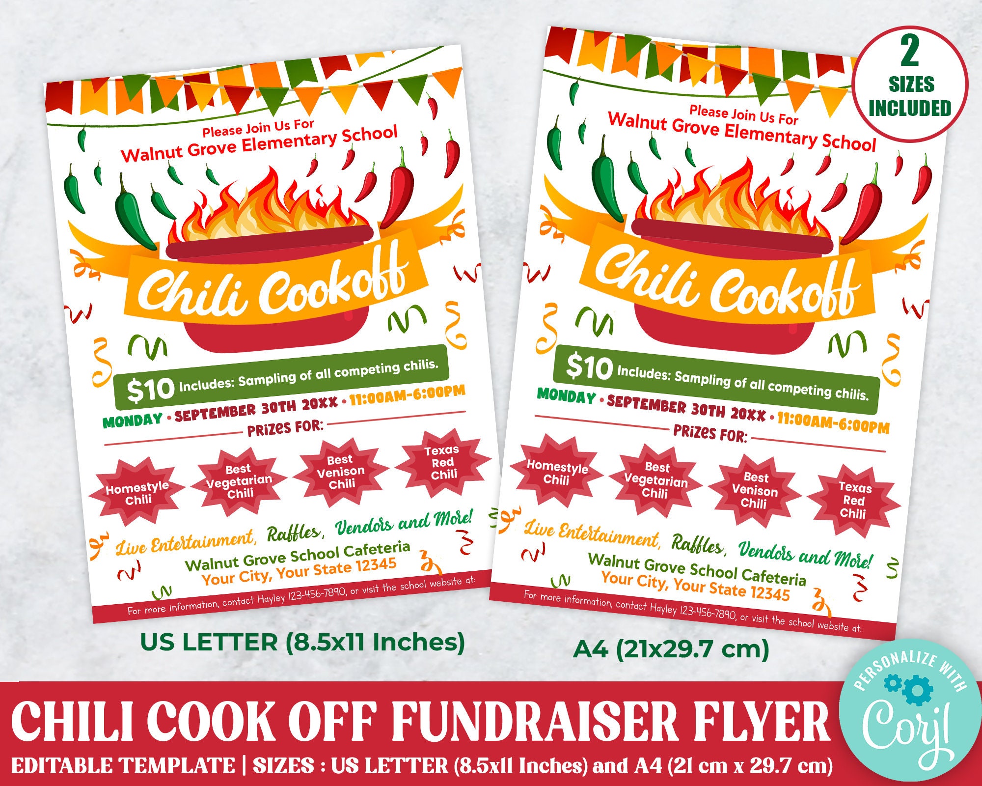 Editable Chili Cookoff Fundraiser Flyer Template, PTA PTO School Church ...